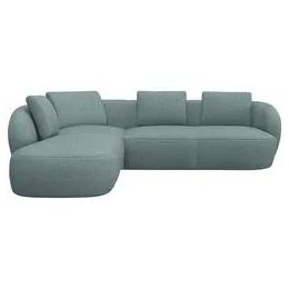 Ecksofa FLEXLUX "Torino, rund, L-Form, Sofa-Ecke mit Ottomane" Sofas Gr. B/H/T: 265cm x 85cm x 237cm, Boucle, lange Ottomane links, blau (sky blue) Modernes, organisches Sofa-Design, Kaltschaum, Wellenunterfederung