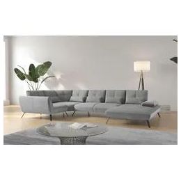 Wohnlandschaft Places of Style "Mikado U-Form" Sofas Gr. B/H/T: 376cm x 88cm x 226cm, Flachgewebe-Samtoptik, Recamiere rechts, inkl.Sitztiefenverstellung-mit Click&Seat Schnellbefestigungssystem für Rückenlehne-mit Armteilverstellung in Recamiere, silberfarben inkl. Sitztiefenverstellung und Armteilverstellung