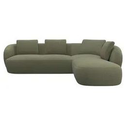 Ecksofa FLEXLUX "Torino, rund, L-Form, Sofa-Ecke mit Ottomane" Sofas Gr. B/H/T: 265cm x 85cm x 237cm, Chenille-Struktur, lange Ottomane rechts, grün (moss) Modernes, organisches Sofa-Design, Kaltschaum, Wellenunterfederung