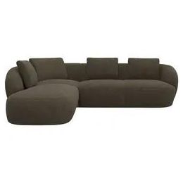 Ecksofa FLEXLUX "Torino, rund, L-Form, Sofa-Ecke mit Ottomane" Sofas Gr. B/H/T: 265cm x 85cm x 237cm, Lederoptik, lange Ottomane links, braun (camel brown) Modernes, organisches Sofa-Design, Kaltschaum, Wellenunterfederung