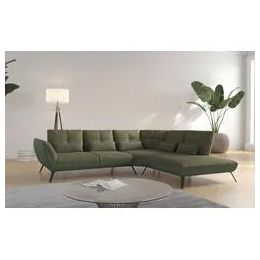 Ecksofa Places of Style "Mikado L-Form" Sofas Gr. B/H/T: 297cm x 88cm x 245cm, Breitcord-Flachgewebe LINO, langer Schenkel links, inkl.Sitztiefenverstellung-mit Click&Seat Schnellbefestigungssystem für Rückenlehne, grün (olive) inkl. Sitztiefenverstellung und Armteilverstellung