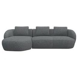 Wohnlandschaft FLEXLUX "Torino, rund, L-Form, Sofa-Ecke mit Recamiere, Longchair-Sofa" Sofas Gr. B/H/T: 276cm x 85cm x 146cm, Chenille, Chaiselongue links, grün (moss green) Modernes, organisches Sofa-Design, Kaltschaum, Wellenunterfederung