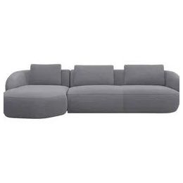 Wohnlandschaft FLEXLUX "Torino, rund, L-Form, Sofa-Ecke mit Recamiere, Longchair-Sofa" Sofas Gr. B/H/T: 307cm x 85cm x 146cm, Chenille-Struktur, Chaiselongue links, grau (steel) Modernes, organisches Sofa-Design, Kaltschaum, Wellenunterfederung