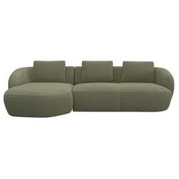 Wohnlandschaft FLEXLUX "Torino, rund, L-Form, Sofa-Ecke mit Recamiere, Longchair-Sofa" Sofas Gr. B/H/T: 276cm x 85cm x 146cm, Chenille-Struktur, Chaiselongue links, grün (moss) Modernes, organisches Sofa-Design, Kaltschaum, Wellenunterfederung