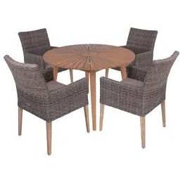 Garten-Essgruppe Garden Pleasure "Tischgruppe »FREMONT/NORVELL Set 01«", braun (hellbraun, schwarz), Aluminium, FSC-zertifizierter Holzwerkstoff, Wicker/Kunststoffgeflecht, Sitzmöbel-Sets, 4 Sessel, Tisch LxB: 110x110 cm, inkl Auflagen