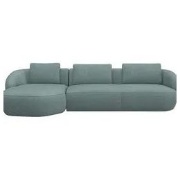 Wohnlandschaft FLEXLUX "Torino, rund, L-Form, Sofa-Ecke mit Recamiere, Longchair-Sofa" Sofas Gr. B/H/T: 307cm x 85cm x 146cm, Boucle, Chaiselongue links, blau (sky blue) Modernes, organisches Sofa-Design, Kaltschaum, Wellenunterfederung