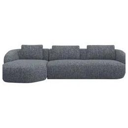 Wohnlandschaft FLEXLUX "Torino, rund, L-Form, Sofa-Ecke mit Recamiere, Longchair-Sofa" Sofas Gr. B/H/T: 307cm x 85cm x 146cm, Chenille, Chaiselongue links, grau (granite grey) Modernes, organisches Sofa-Design, Kaltschaum, Wellenunterfederung