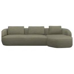 Wohnlandschaft FLEXLUX "Torino, rund, L-Form, Sofa-Ecke mit Recamiere, Longchair-Sofa" Sofas Gr. B/H/T: 307cm x 85cm x 146cm, Boucle, Chaiselongue rechts, grün (fall green) Modernes, organisches Sofa-Design, Kaltschaum, Wellenunterfederung