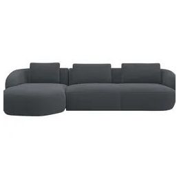 Wohnlandschaft FLEXLUX "Torino, rund, L-Form, Sofa-Ecke mit Recamiere, Longchair-Sofa" Sofas Gr. B/H/T: 307cm x 85cm x 146cm, Chenille-Struktur, Chaiselongue links, grau (anthrazit) Modernes, organisches Sofa-Design, Kaltschaum, Wellenunterfederung