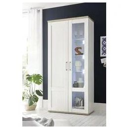 Stella Trading Vitrine HBZ "Romance", weiß (sibiu lärche, ober, und unterboden san remo hell), B:93cm H:202cm T:46cm, Schränke, mit LED-Beleuchtung, Vitrinenschrank im Landhausstil