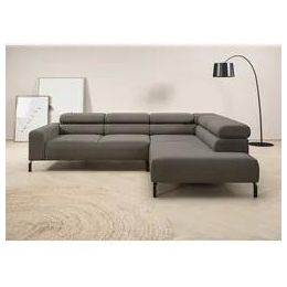 Ecksofa Places of Style "Antonelli, L-Form, incl. Kopfteilverstellung, Breite 276 cm" Sofas Gr. B/H/T: 276cm x 71cm x 219cm, Feincord, Recamiere rechts, ohne Sitztiefenverstellung, grau wahlweise elektrische Sitztiefenverstellung