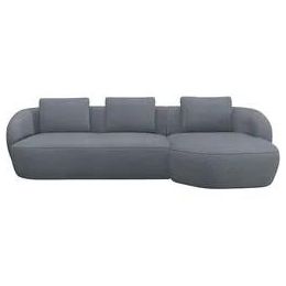 Wohnlandschaft FLEXLUX "Torino, rund, L-Form, Sofa-Ecke mit Recamiere, Longchair-Sofa" Sofas Gr. B/H/T: 276cm x 85cm x 146cm, Boucle, Chaiselongue rechts, blau (navy blue) Modernes, organisches Sofa-Design, Kaltschaum, Wellenunterfederung