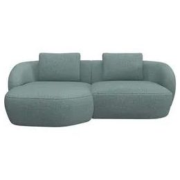 Wohnlandschaft FLEXLUX "Torino, rund, L-Form, Sofa-Ecke mit Recamiere, Longchair-Sofa" Sofas Gr. B/H/T: 217cm x 85cm x 146cm, Boucle, Chaiselongue links, blau (sky blue) Modernes, organisches Sofa-Design, Kaltschaum, Wellenunterfederung