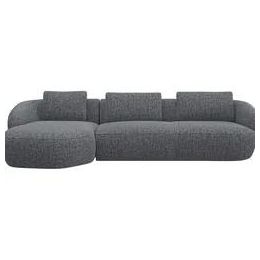 Wohnlandschaft FLEXLUX "Torino, rund, L-Form, Sofa-Ecke mit Recamiere, Longchair-Sofa" Sofas Gr. B/H/T: 307cm x 85cm x 146cm, Chenille, Chaiselongue links, grau (forrest grey) Modernes, organisches Sofa-Design, Kaltschaum, Wellenunterfederung