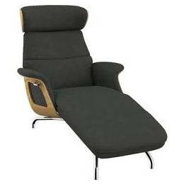 Loungesessel FLEXLUX "Clement Chaislongue, Relaxstuhl, Liegesessel" Sessel Gr. Lederoptik-Stoff Lederoptik TEXAS, Kopfstützenverstellung-Rückteilverstellung-Relaxfunktion, B/H/T: 81cm x 102cm x 152cm, grau (shark grey) Rücken- & Kopfteilverstellung, Armlehne, Eiche geölt, Fuß Alu