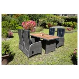 Garten-Essgruppe Garden Pleasure "Tischgruppe »BRAGA Set 07«" Sitzmöbel-Sets braun (weidengrau, schwarz / silberfarben) 4 Sessel, mit Gasfedern, Tisch LxB: 180x90 cm, inkl Auflagen