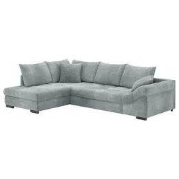 Ecksofa Inosign "Allegro, L-Form" Sofas Gr. B/H/T: 303cm x 86cm x 202cm, Velours, Ottomane links, silberfarben (dolce 14 silber) mit Hochschläfer-Bettauszug, wahlweise Kaltschaum