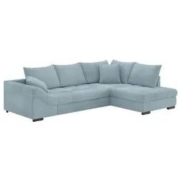 Ecksofa Inosign "Allegro, L-Form" Sofas Gr. B/H/T: 303cm x 86cm x 202cm, Soft clean, Ottomane rechts, blau (novaclean avanti 14 grau) mit Hochschläfer-Bettauszug, wahlweise Kaltschaum