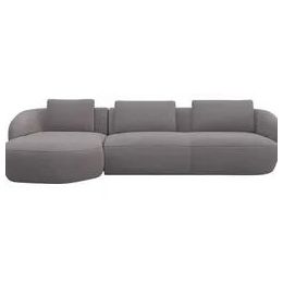 Wohnlandschaft FLEXLUX "Torino, rund, L-Form, Sofa-Ecke mit Recamiere, Longchair-Sofa" Sofas Gr. B/H/T: 307cm x 85cm x 146cm, Chenille-Struktur, Chaiselongue links, braun (latte) Modernes, organisches Sofa-Design, Kaltschaum, Wellenunterfederung