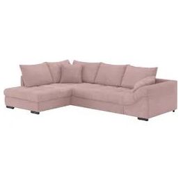 Ecksofa Inosign "Allegro, L-Form" Sofas Gr. B/H/T: 303cm x 86cm x 202cm, Cord, Ottomane links, rosa (stripes 8626 flamingo) mit Hochschläfer-Bettauszug, wahlweise Kaltschaum