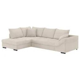 Ecksofa Inosign "Allegro, L-Form" Sofas Gr. B/H/T: 303cm x 86cm x 202cm, Cord, Ottomane links, beige (stripes 8622 narur) mit Hochschläfer-Bettauszug, wahlweise Kaltschaum