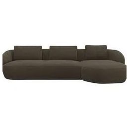 Wohnlandschaft FLEXLUX "Torino, rund, L-Form, Sofa-Ecke mit Recamiere, Longchair-Sofa" Sofas Gr. B/H/T: 307cm x 85cm x 146cm, Lederoptik, Chaiselongue rechts, braun (camel brown) Modernes, organisches Sofa-Design, Kaltschaum, Wellenunterfederung