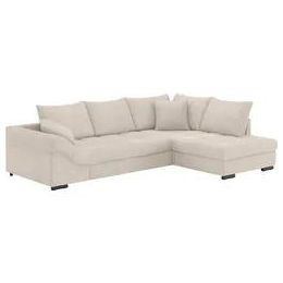 Ecksofa Inosign "Allegro, L-Form" Sofas Gr. B/H/T: 303cm x 86cm x 202cm, Cord, Ottomane rechts, beige (stripes 8622 narur) mit Hochschläfer-Bettauszug, wahlweise Kaltschaum