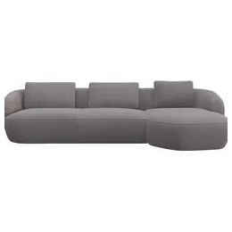 Wohnlandschaft FLEXLUX "Torino, rund, L-Form, Sofa-Ecke mit Recamiere, Longchair-Sofa" Sofas Gr. B/H/T: 307cm x 85cm x 146cm, Chenille-Struktur, Chaiselongue rechts, braun (latte) Modernes, organisches Sofa-Design, Kaltschaum, Wellenunterfederung