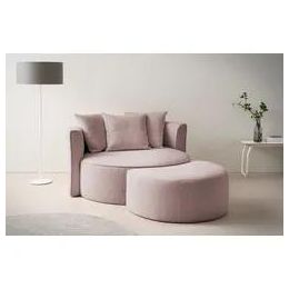 XXL-Sessel LeGer Home by Lena Gercke "Isalie, Rundsessel mit Hocker, Lesesessel, Loveseat, Big-Sessel" Sessel Gr. Boucle, B/H/T: 153cm x 98cm x 208cm, lila (hellflieder) trendige Stoffe, mit 3 Zierkissen, große Sitzfläche