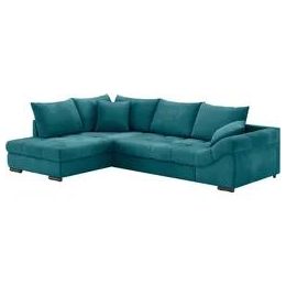 Ecksofa Inosign "Allegro, L-Form" Sofas Gr. B/H/T: 303cm x 86cm x 202cm, Microfaser, Ottomane links, blau (memphis 13 petrol) mit Hochschläfer-Bettauszug, wahlweise Kaltschaum