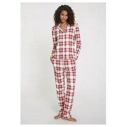 Pyjama Lascana Gr. 32/34, weiß (weiß kariert) Damen Homewear-Sets mit Schlafmaske