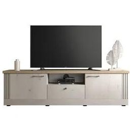 Lowboard Home Affaire "Country Breite 211 cm, TV-Board 2 Türen u. 1 Schubkasten, TV-Schrank" Sideboards Gr. B/H/T: 211 cm x 58 cm x 44 cm, 1 St., beige (eiche meringa nb, eiche cadiz nb) im Landhausstil, viel Strauraum, mit Metallgriffe, MDF Rahmen