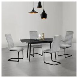 Essgruppe Home Affaire "Elbach Keramiktisch Freischwinger" Sitzmöbel-Sets Gr. Synchron-Auszug, grau (schwarz/hellgrau) Tisch ausziehbar 120-160 cm Esszimmer Tischgruppe