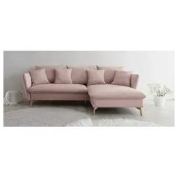 Ecksofa Andas "MERLE, 258 cm, L-Form, traumhafter Cord" Sofas Gr. B/H: 258cm x 91cm, Cord, Recamiere rechts, rosa (altrosa) mit Bettfunktion und Bettkasten, Liegefläche 224 x 139