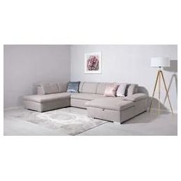 Wohnlandschaft Home Affaire "KARDA B/T/H: 328/215/95 cm, Liegefläche 256/126 cm" Sofas Gr. B/H/T: 328cm x 95cm x 215cm, Struktur, Ottomane rechts, braun (hellbraun) verstellbare Kopfstützen und Armlehne, U-form, Bettkasten, Federkern