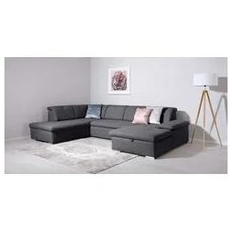 Wohnlandschaft Home Affaire "KARDA B/T/H: 328/215/95 cm, Liegefläche 256/126 cm" Sofas Gr. B/H/T: 328 cm x 95 cm x 215 cm, Luxus-Microfaser weich, Ottomane rechts, grau (dunkelgrau) verstellbare Kopfstützen und Armlehne, U-form, Bettkasten, Federkern