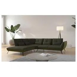 Ecksofa Places of Style "Mikado L-Form" Sofas Gr. B/H/T: 297cm x 88cm x 245cm, Flachgewebe-Samtoptik, langer Schenkel rechts, inkl.Sitztiefenverstellung-mit Click&Seat Schnellbefestigungssystem für Rückenlehne, grün (dunkelgrün) inkl. Sitztiefenverstellung und Armteilverstellung