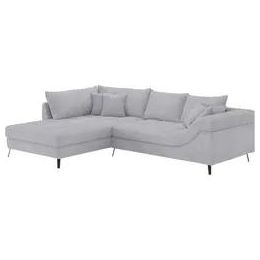 Ecksofa Inosign "Portofino" Sofas Gr. B/H/T: 317cm x 98cm x 228cm, Cord, Recamiere links, grau (stripes 8637 warm grey) 4 Bezugsqualitäten, 13,5 cm hohe Metall-Profilfüße in matt-schwarz