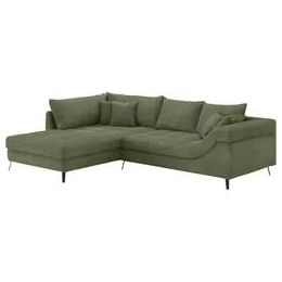 Ecksofa Inosign "Portofino" Sofas Gr. B/H/T: 317cm x 98cm x 228cm, Cord, Recamiere links, grün (stripes 8641 green) 4 Bezugsqualitäten, 13,5 cm hohe Metall-Profilfüße in matt-schwarz