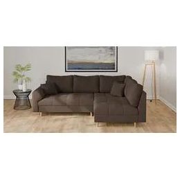 Ecksofa Home Affaire "CHARRE incl. 3 Zierkissen" Sofas Gr. B/H/T: 231cm x 81cm x 161cm, Struktur weich, Ottomane rechts, braun L-Form, feine Steppung, lose Rückenkissen, auch in Cord und Bouclé