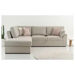 Ecksofa Home Affaire "Citry Schlafsofa" Sofas Gr. B/H/T: 242cm x 88cm x 224cm, Chenille, Ottomane links, braun (cappuccino) Breite 242 cm, Chenille, Bettfunktion, Bettkasten, L-Form