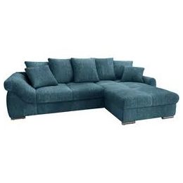 Ecksofa Inosign "Livorno" Sofas Gr. B/H/T: 266cm x 66cm x 188cm, Velours, Recamiere rechts-Bettfunktion links, blau (dolce 13 ocean) inkl. Hochschläfer-Bettauszug, XL-Bettkasten weiß beschichtet