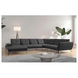 Wohnlandschaft Places of Style "Mikado U-Form" Sofas Gr. B/H/T: 376cm x 88cm x 297cm, Flachgewebe-Samtoptik, Recamiere links, inkl.Sitztiefenverstellung-mit Click&Seat Schnellbefestigungssystem für Rückenlehne-mit Armteilverstellung in Recamiere, grau (dunkelgrau) inkl. Sitztiefenverstellung und Armteilverstellung