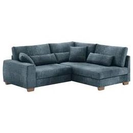 Ecksofa Home Affaire "Helena II DuraSpring" Sofas Gr. B/H/T: 227 cm x 68 cm x 190 cm, Velours, Ottomane rechts, ohne Bettfunktion, blau (dolce 13 ocean) mit Taschenfederkern, bis 140 kg belastbar, wahlweise Bett