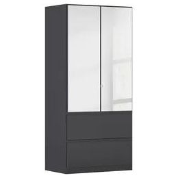 Drehtürenschrank Rauch "Kleiderschrank Schrank Garderobe Wäscheschrank COSTA in 3 Breiten" Schränke Gr. B/H/T: 90 cm x 197 cm x 54 cm, 2 St., grau (graumetallic) mit Spiegel, grifflose Front und Push-to-Open Funktion MADE IN GERMANY