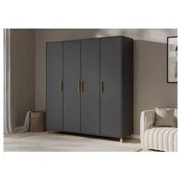 Drehtürenschrank Rauch "Kleiderschrank Schrank Garderobe Wäscheschrank SHINJO" Schränke Gr. B/H/T: 187cm x 203cm x 53cm, 4 St., grau (graumetallic) Griffe und Füße aus Massivholz, viel Stauraum MADE IN GERMANY