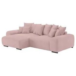 Ecksofa Home Affaire "Sundance II, L-Form" Sofas Gr. B/H/T: 318cm x 92cm x 188cm, Cord, Recamiere links, Ausführung Bettkasten / Bettfunktion / Topper, rosa (stripes 8626 flamingo) mit DuraSpring-Taschenfederkern bis 140 kg belastbar