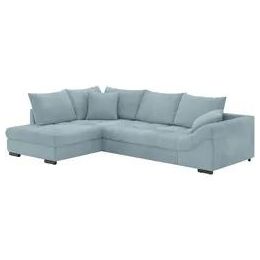 Ecksofa Inosign "Allegro, L-Form" Sofas Gr. B/H/T: 303cm x 86cm x 202cm, Soft clean, Ottomane links, blau (novaclean avanti 14 grau) mit Hochschläfer-Bettauszug, wahlweise Kaltschaum