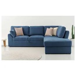 Ecksofa Home Affaire "Citry Schlafsofa" Sofas Gr. B/H/T: 242cm x 88cm x 224cm, Chenille, Ottomane rechts, blau (dark blue) Breite 242 cm, Chenille, Bettfunktion, Bettkasten, L-Form