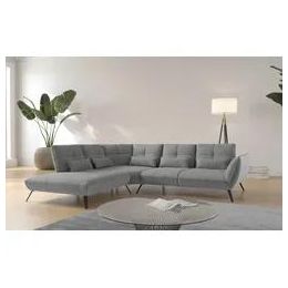 Ecksofa Places of Style "Mikado L-Form" Sofas Gr. B/H/T: 297cm x 88cm x 245cm, Flachgewebe-Samtoptik, langer Schenkel rechts, inkl.Sitztiefenverstellung-mit Click&Seat Schnellbefestigungssystem für Rückenlehne, silberfarben inkl. Sitztiefenverstellung und Armteilverstellung